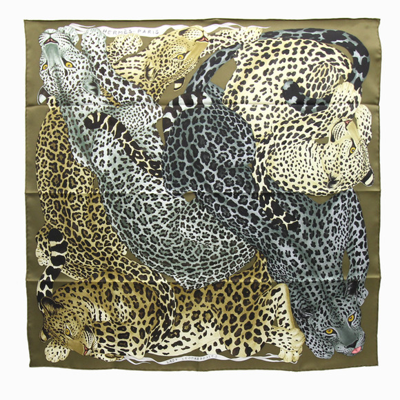 Hermes | Accessories | Hermes Scarf Carre 9 Lazy Leopardesse 00 Olive ...
